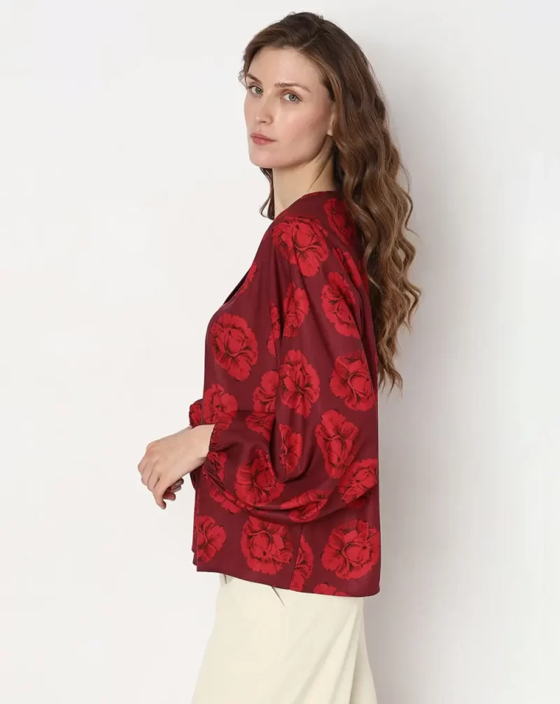Red Floral Print Top Suvidha